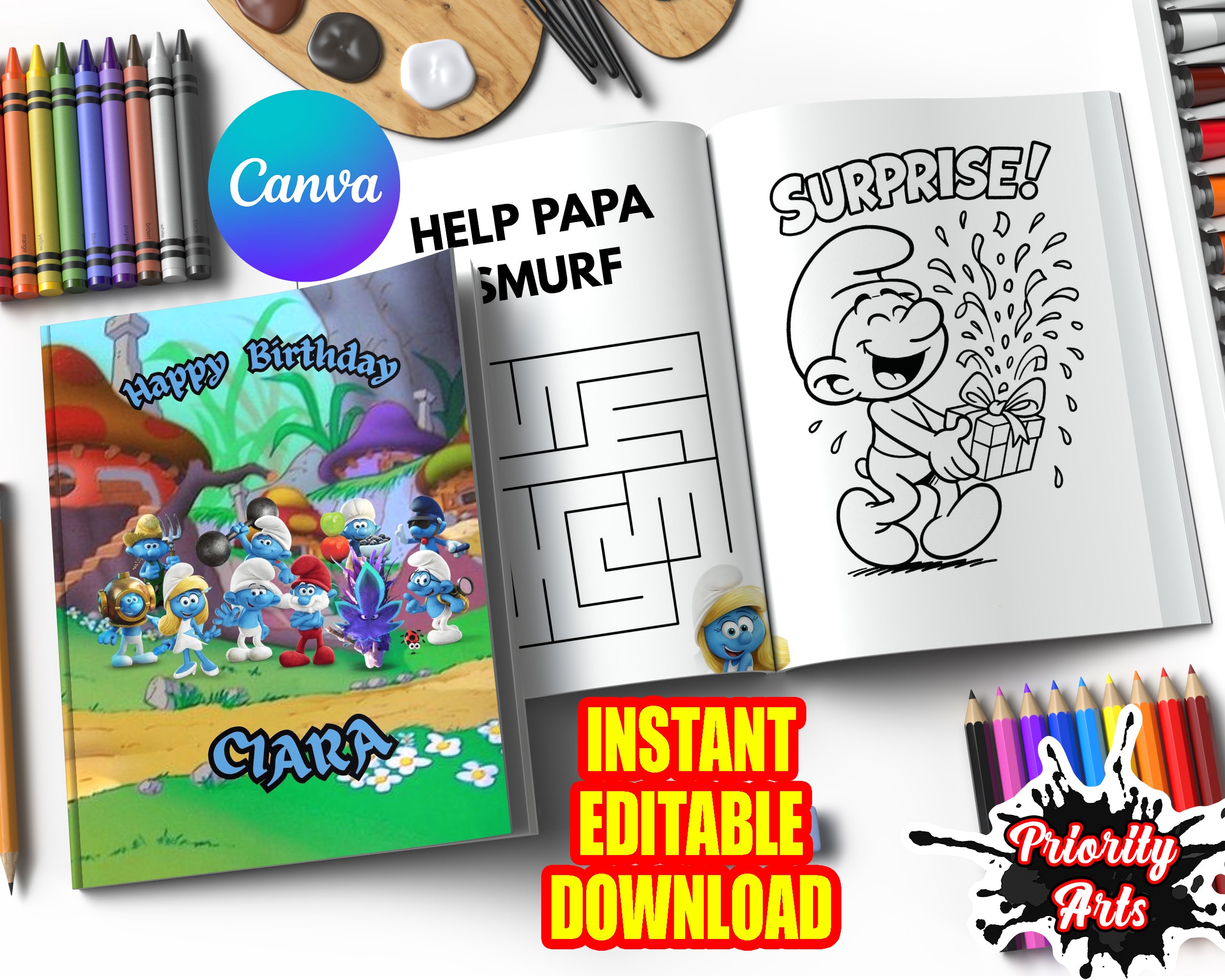 Smurf Coloring Book Instant Editable Download – Priority Arts